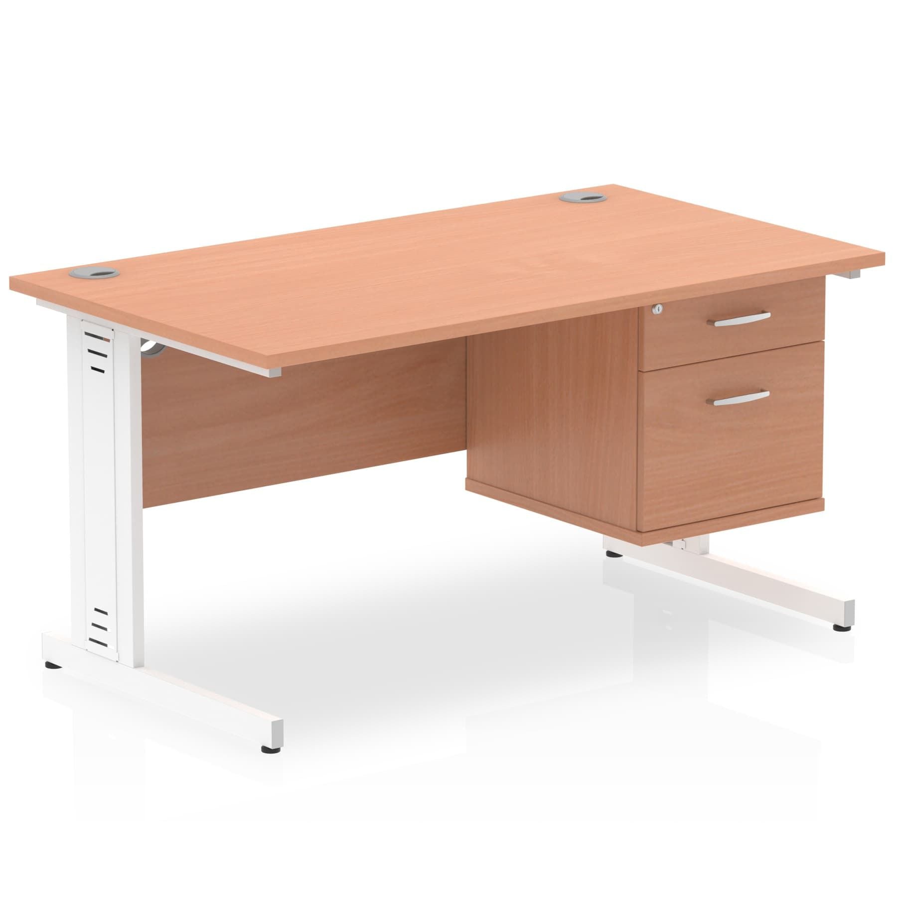 Impulse 1400mm Cable Managed Straight Desk With Single Fixed Pedestal ...