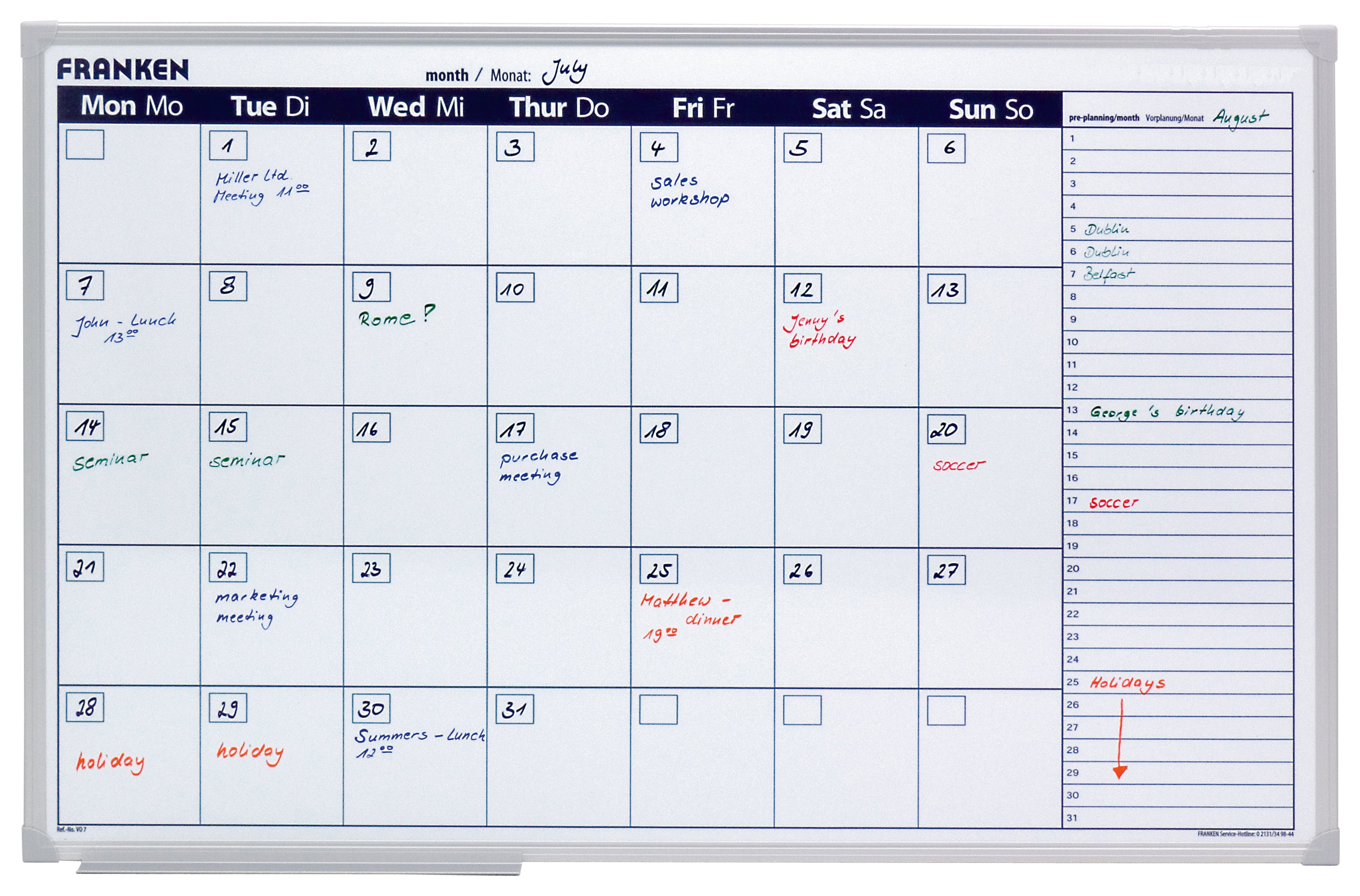 Monthly Planner Day Grid, 90 x 60cm – Dynamic Office Solutions