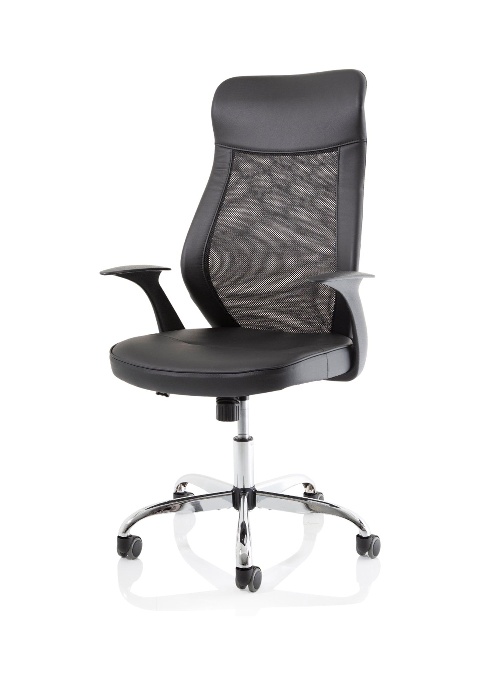 Baye High Mesh Back Task Operator Black Leather Office Chair with Arms ...